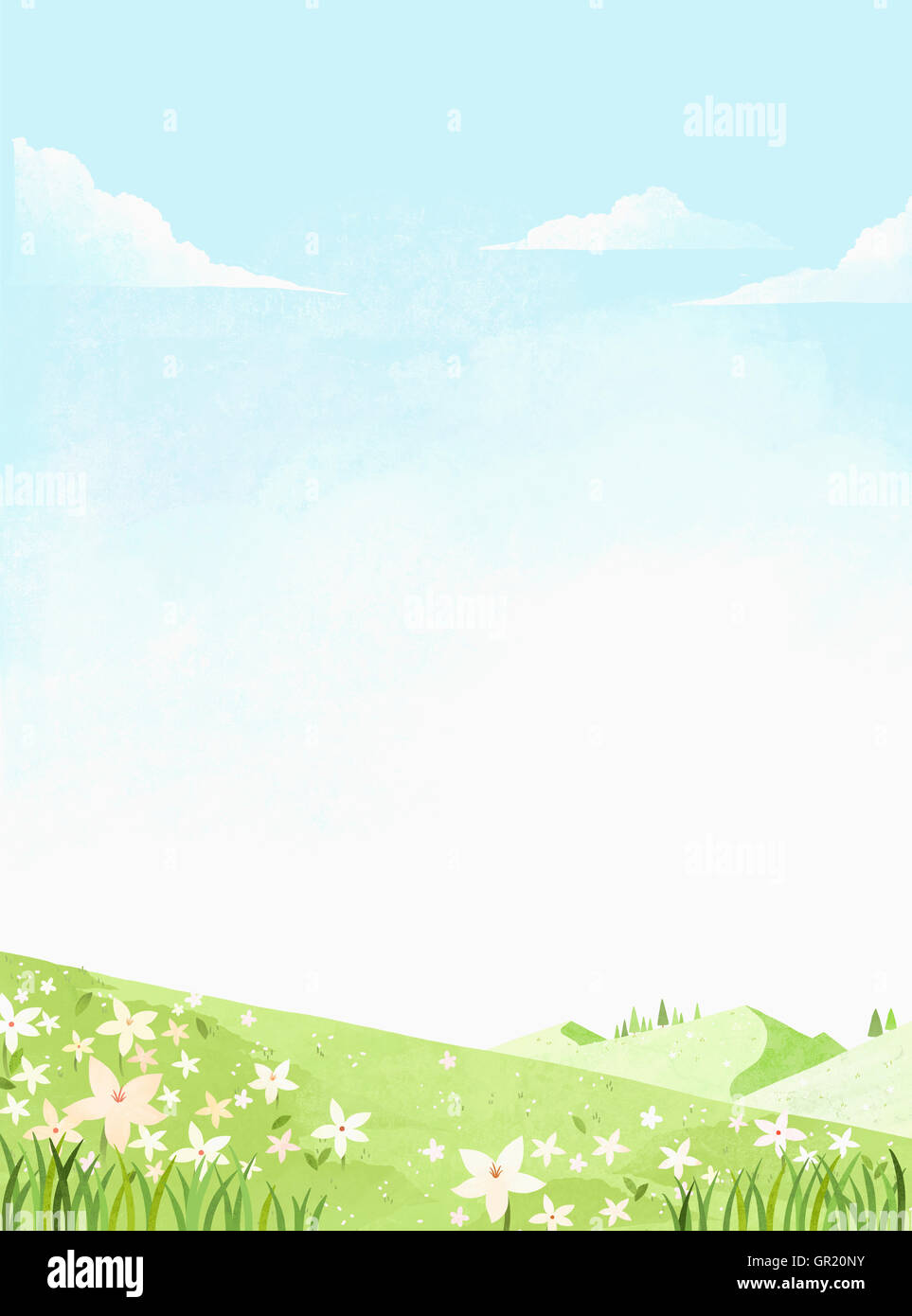 View of spring with flowers in field Stock Photo - Alamy