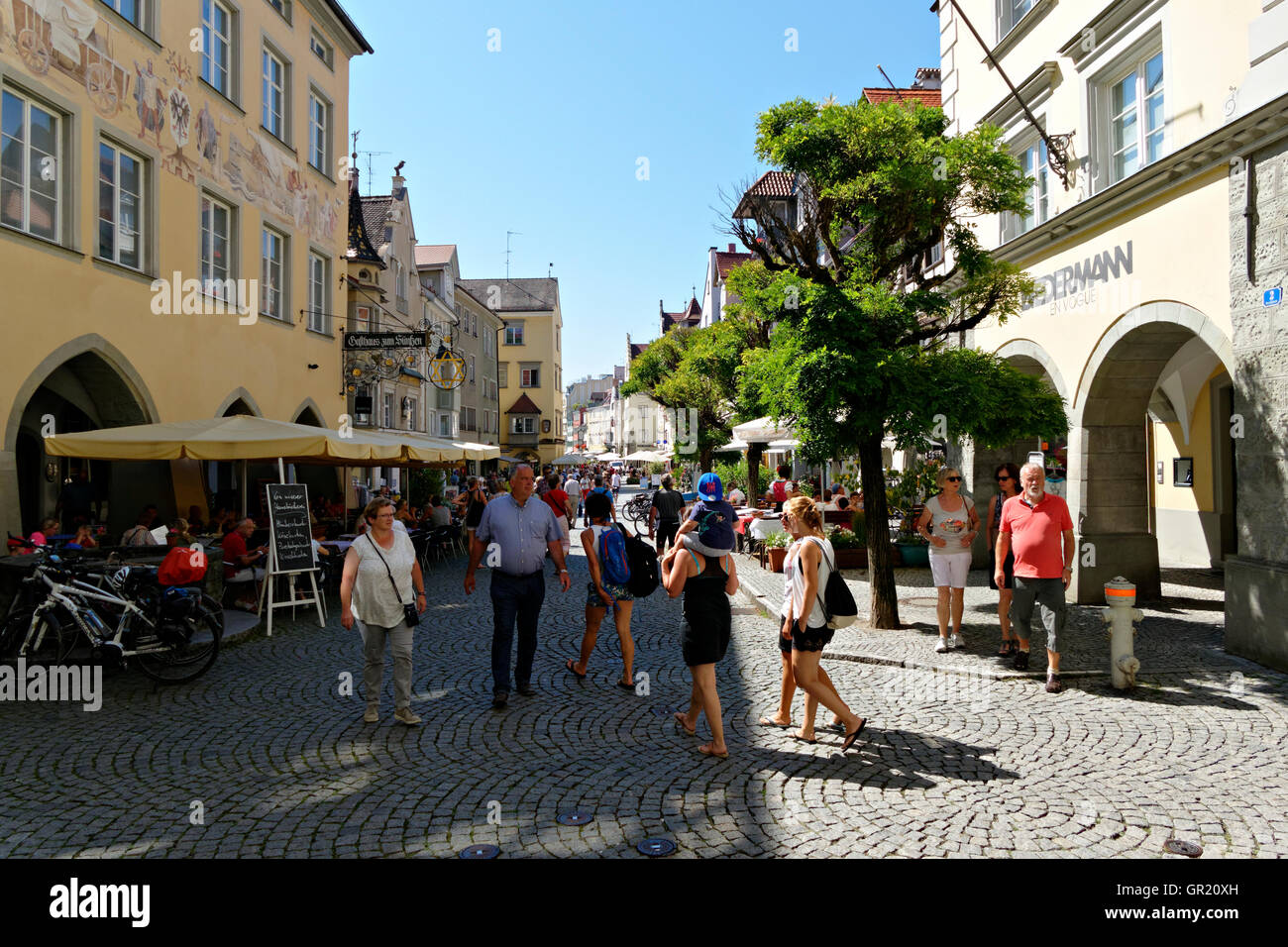 Maximilianstrasse street in the old town, Lindau, Swabia, Bavaria ...