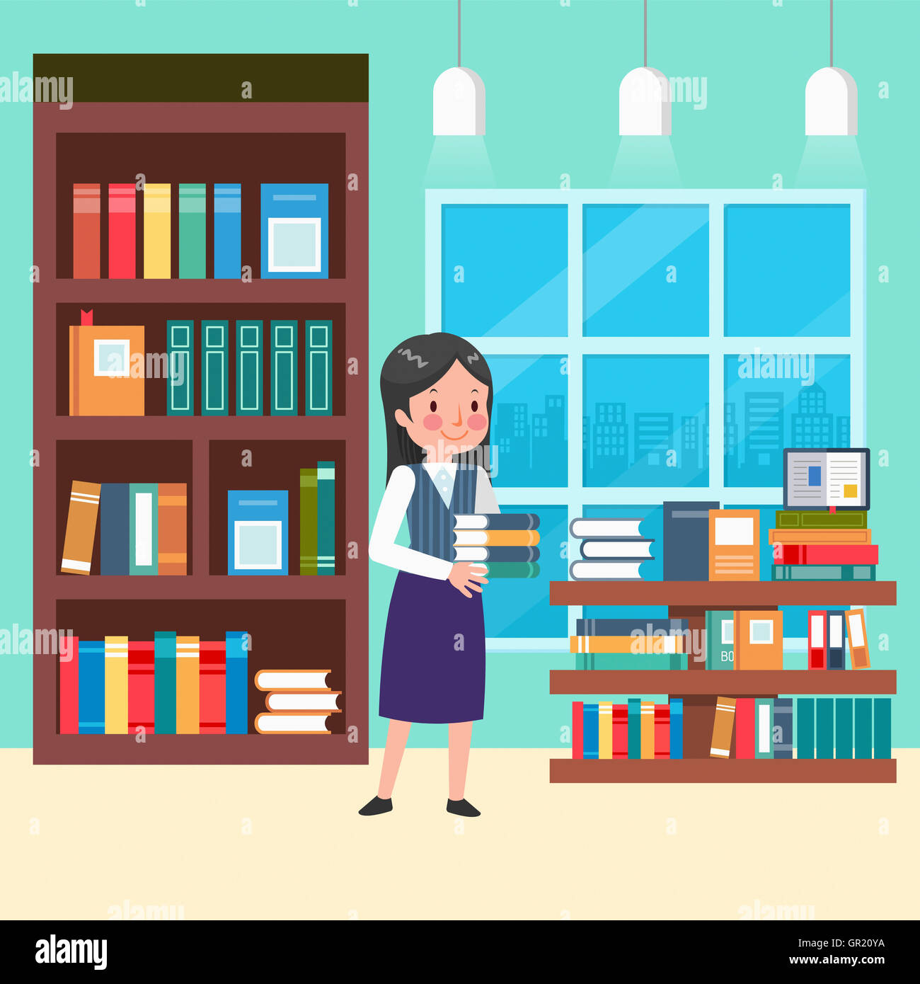 Saleswoman working at bookstore Stock Photo - Alamy