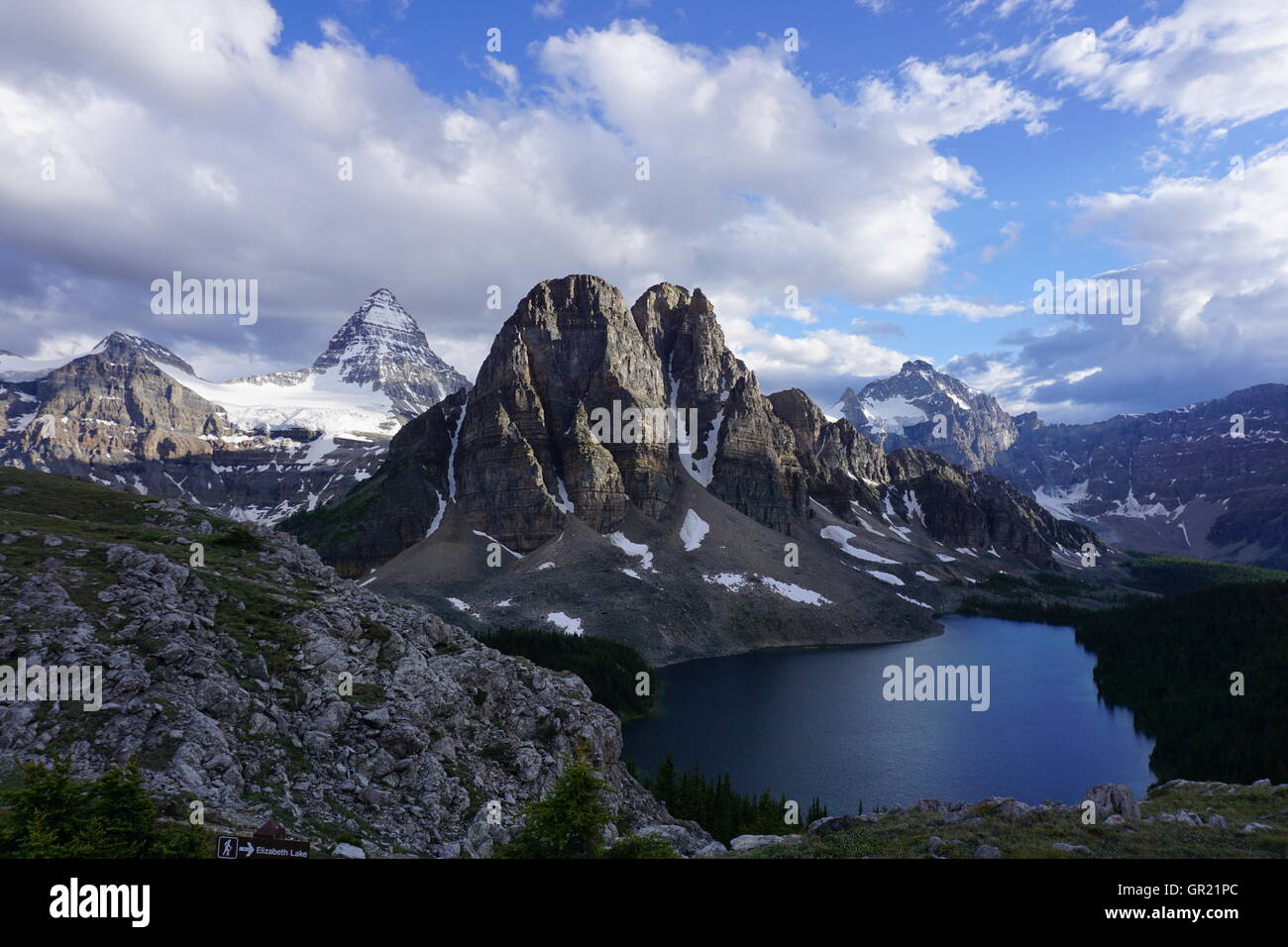 Cerulean lake, Wedgewood Mountain, and Mount Assiniboine from the Nub ...