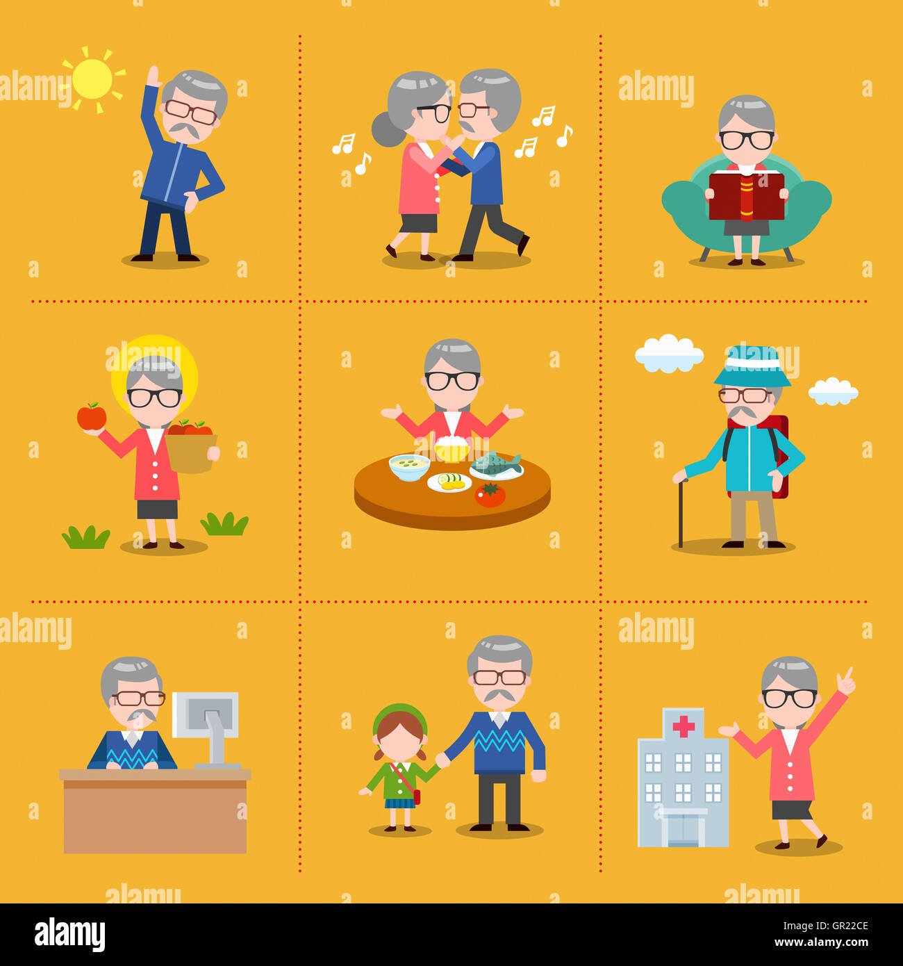 Aging society icons Stock Photo - Alamy