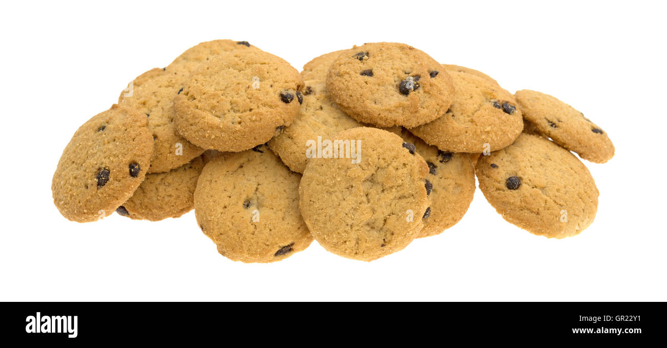 A large group of vanilla chocolate chip cookies isolated on a white ...