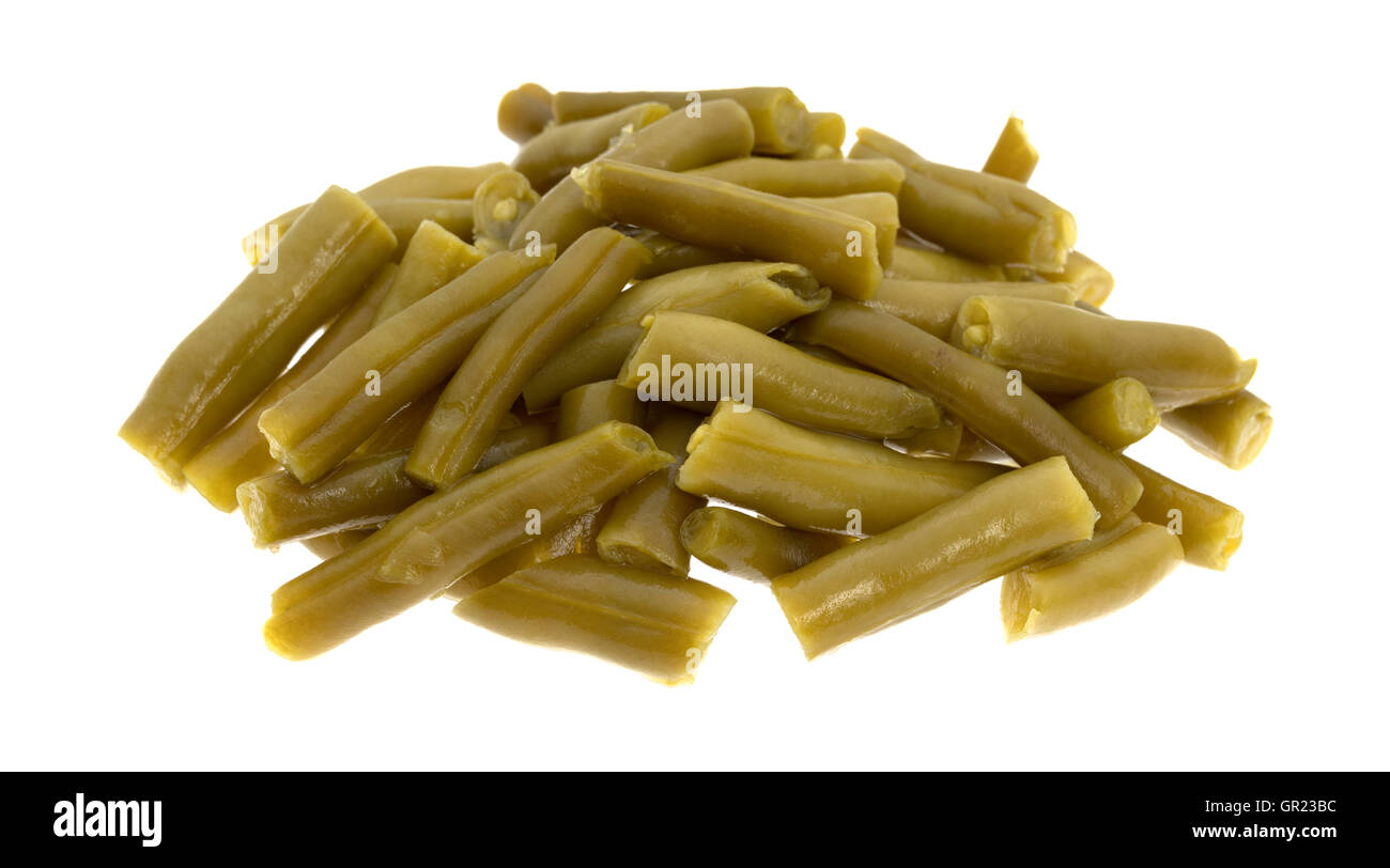 A serving of organic cut green beans isolated on a white background ...
