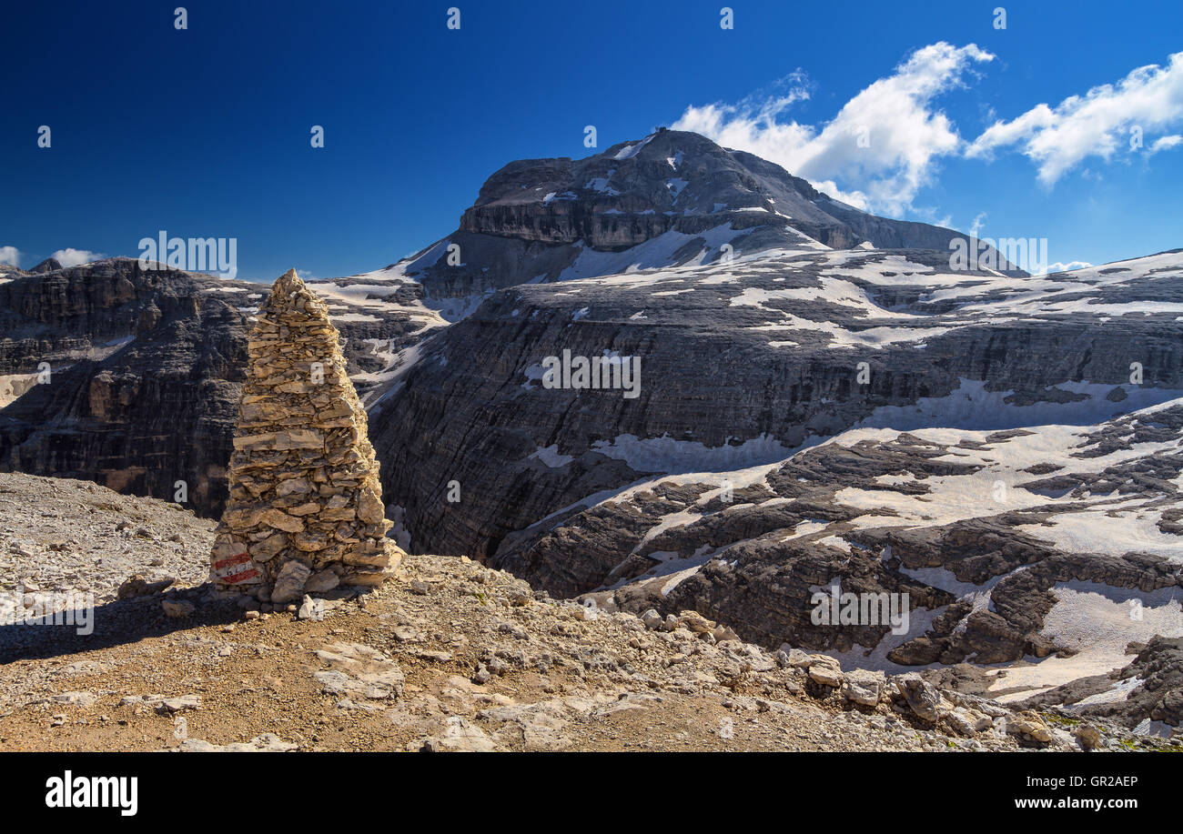 Piz Boe peak in Sella group from Sass Pordoi, Italian Dolomites Stock ...