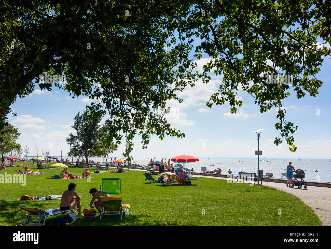 Weiden am See: public bathing beach lido, Lake Neusiedl, Neusiedler See ...