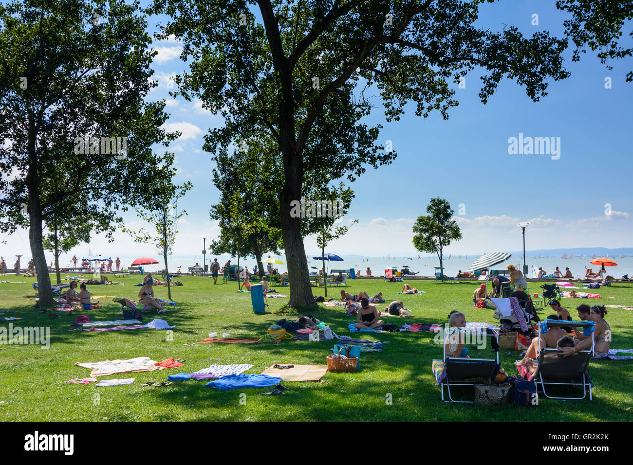 Weiden am See: public bathing beach lido, Lake Neusiedl, Neusiedler See ...
