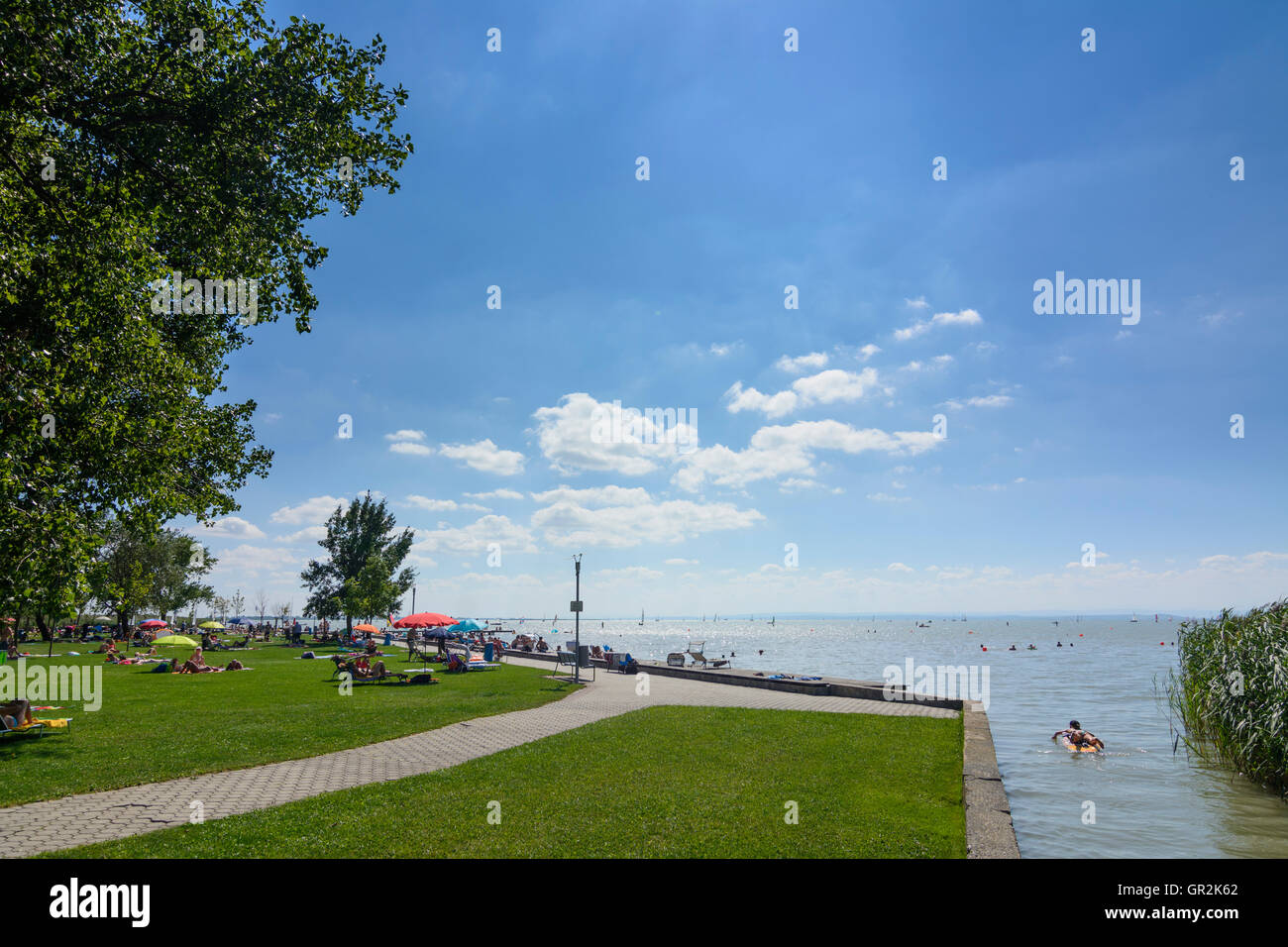 Weiden am See: public bathing beach lido, Lake Neusiedl, Neusiedler See ...