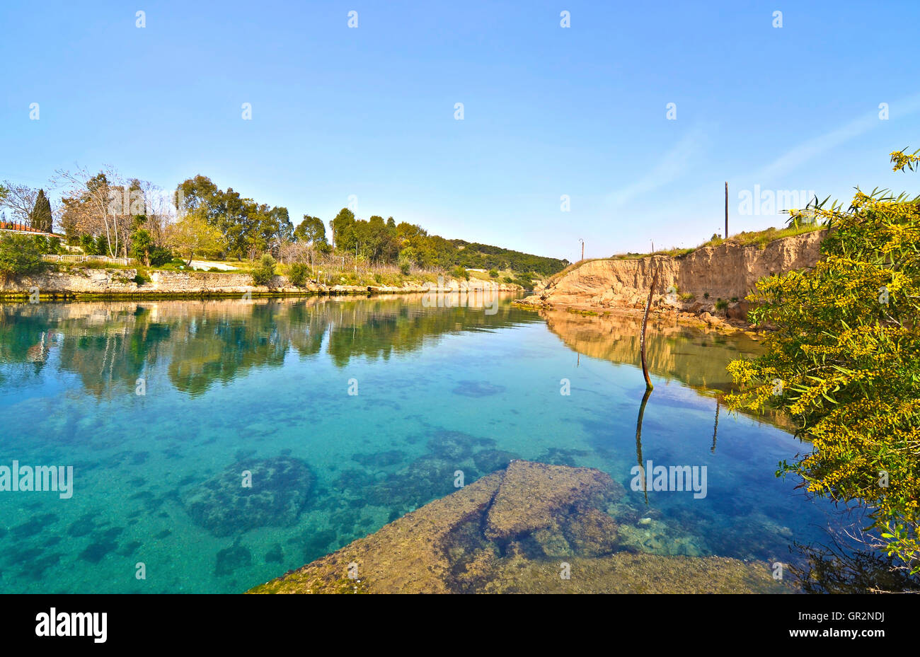 landscape of Corinth canal - part of the Isthmus of Corinth Greece ...