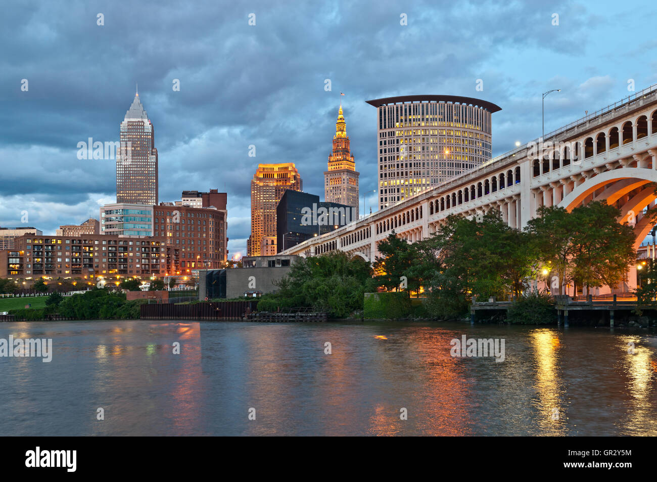 Cleveland. Image of Cleveland downtown at twilight blue hour Stock ...