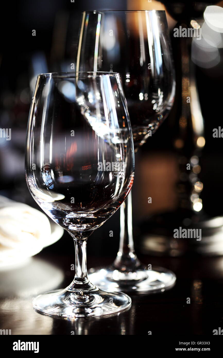 Close up picture of two empty glasses in restaurant Stock Photo - Alamy