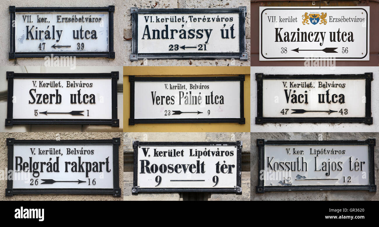 Street signs in Budapest, Hungary Stock Photo - Alamy