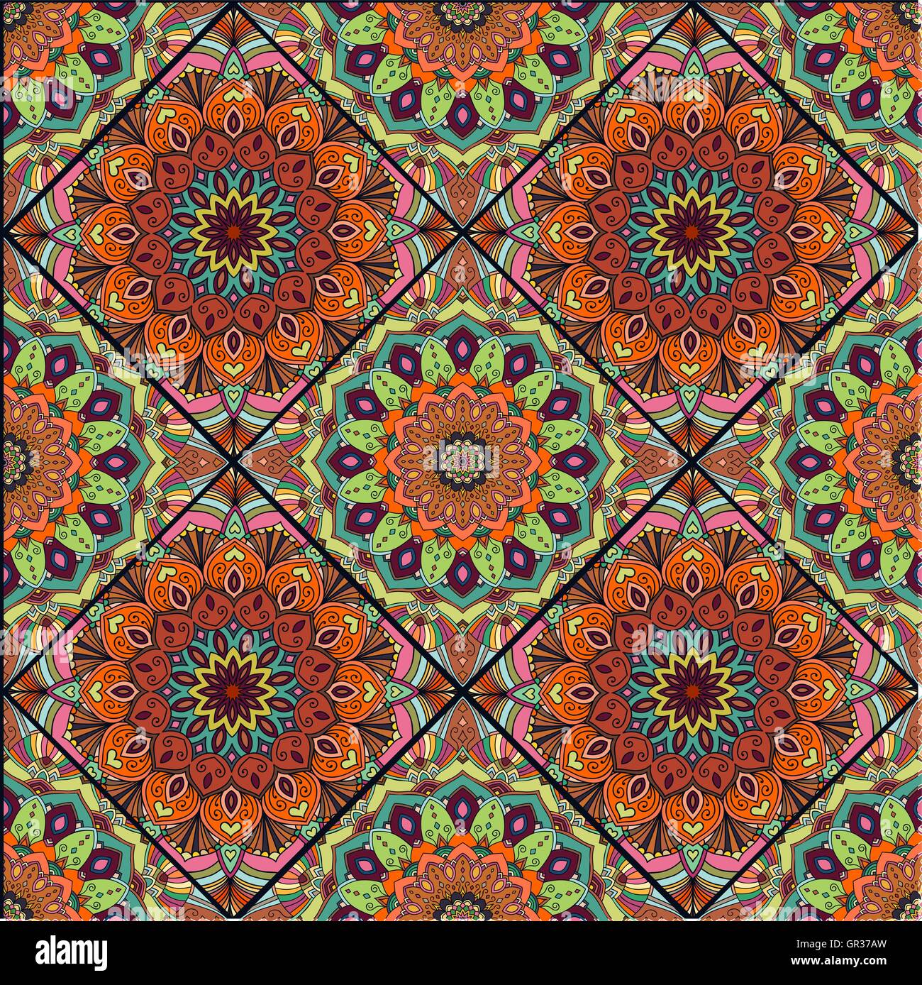 Boho tile flower squares brown green Stock Vector Image & Art - Alamy