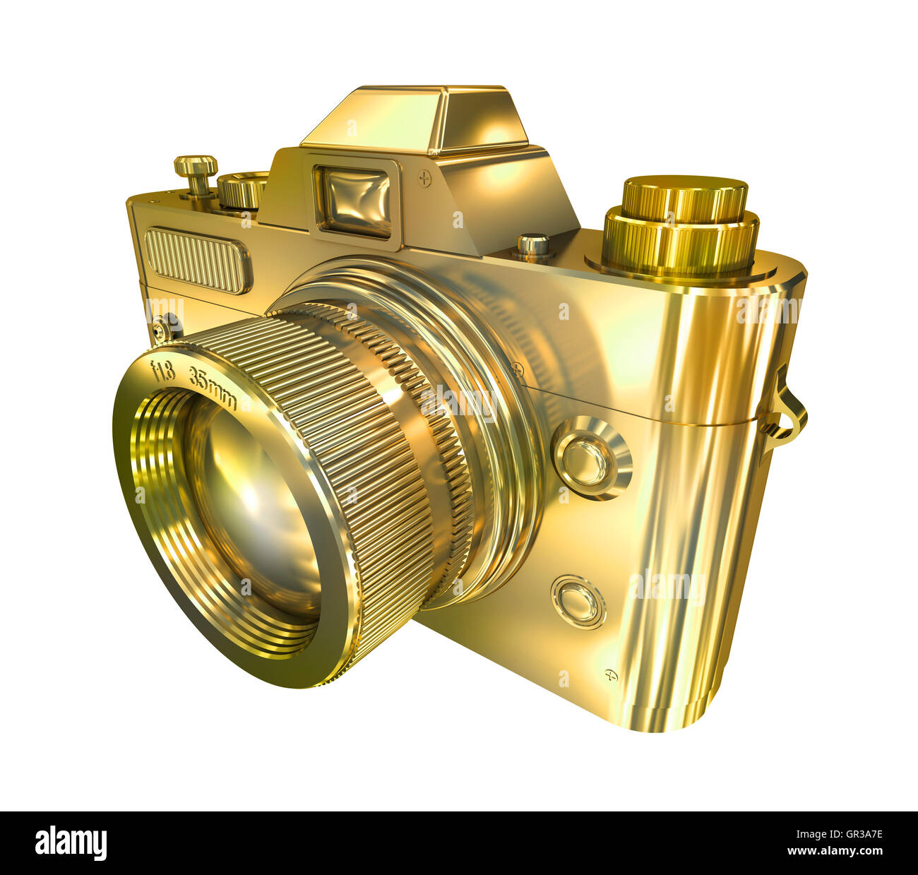 Golden retro photo camera on a white background Stock Photo - Alamy