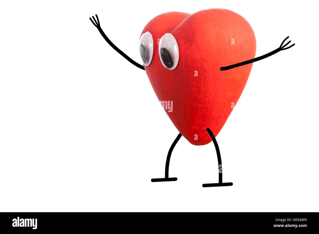 Red heart character with arms up isolated on white background Stock ...