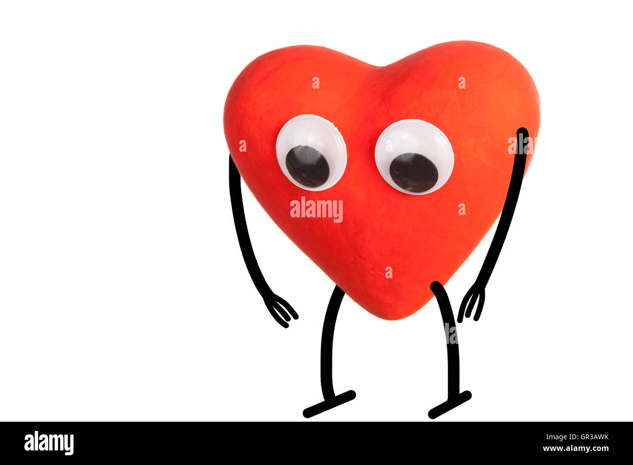 Sad red heart character isolated on white background Stock Photo - Alamy