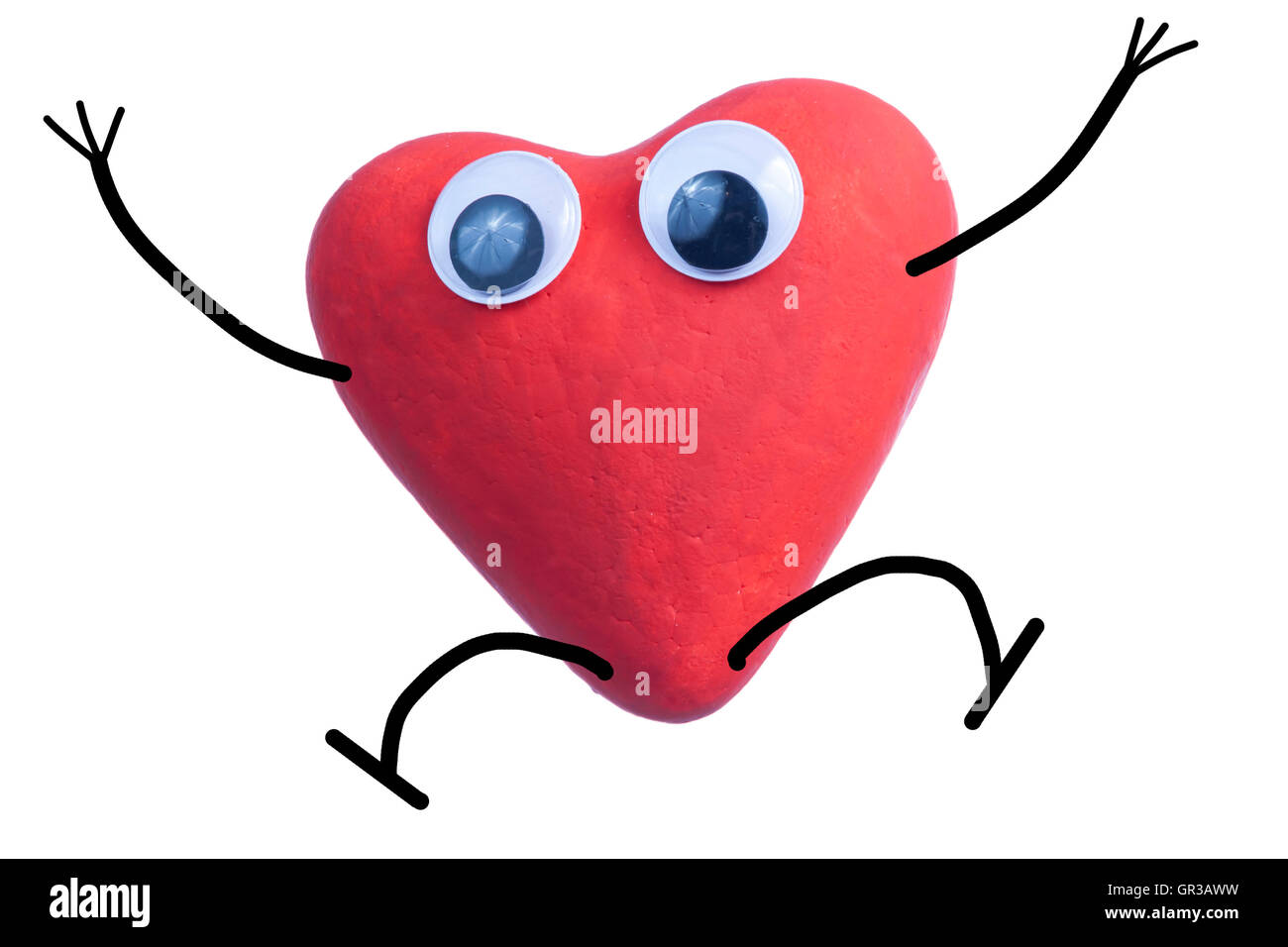 Red heart character jumping of happiness isolated on white background ...