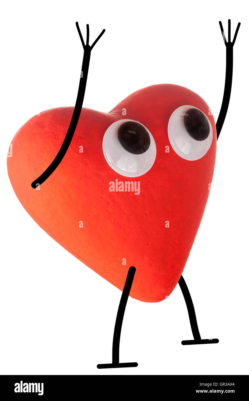 Red heart character ready to catch isolated on white background Stock ...