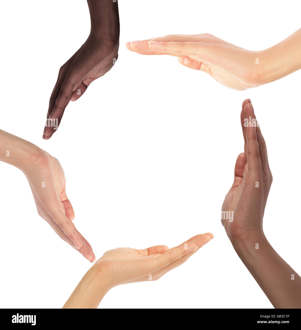 Conceptual symbol of multiracial human hands making a circle Stock ...
