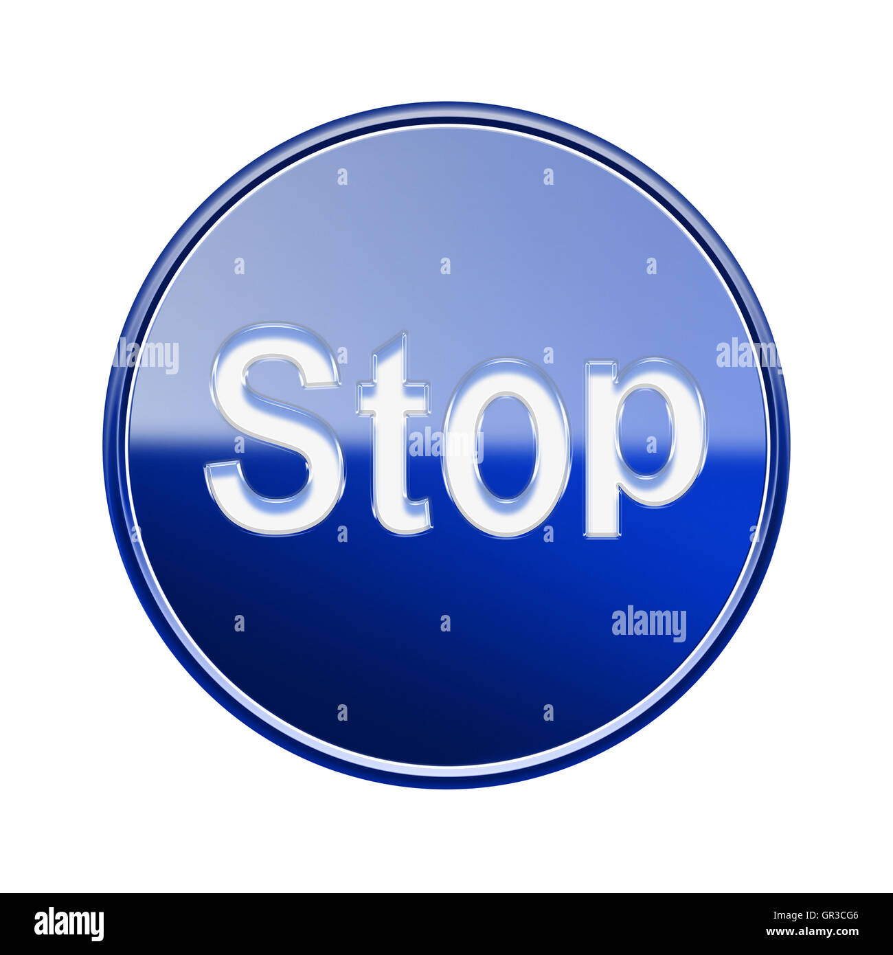 Stop icon glossy blue, isolated on white background Stock Photo - Alamy