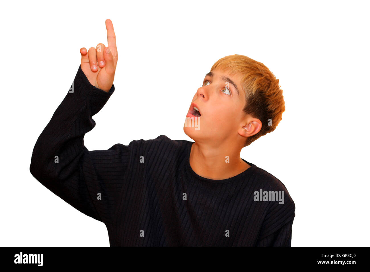 boy with finger up Stock Photo - Alamy