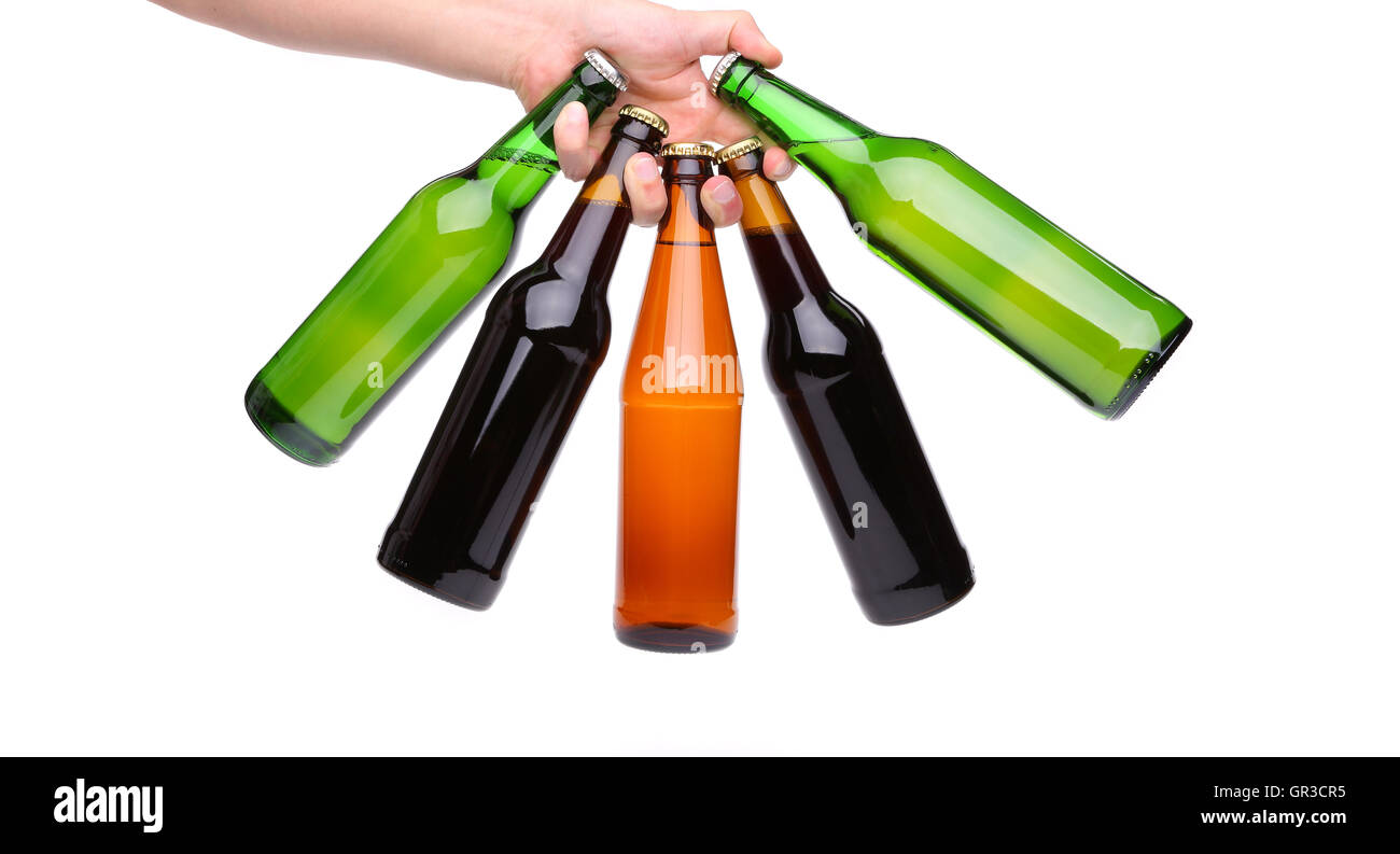 Five beer bottle hand Stock Photo - Alamy