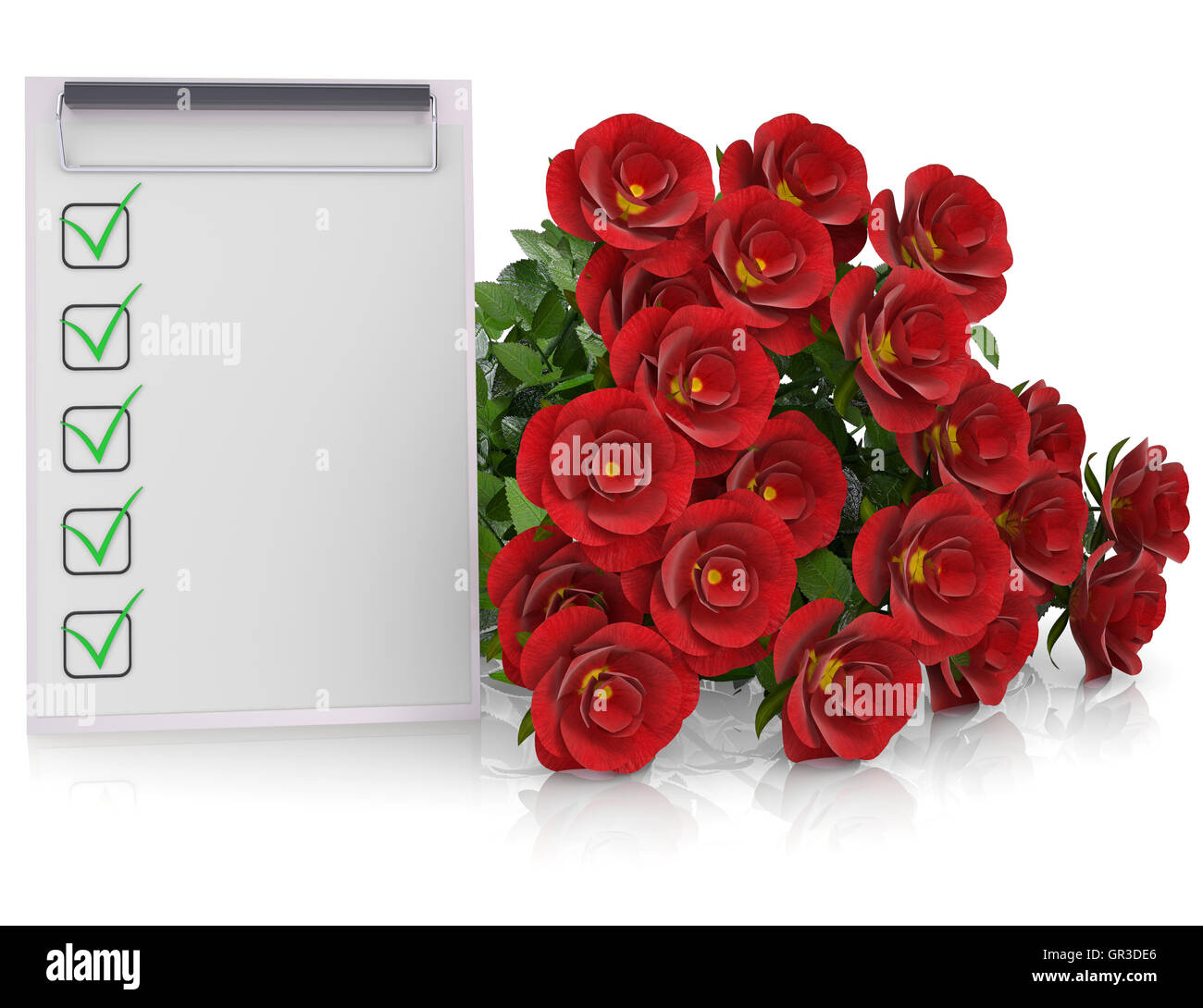 Group of red roses and checklist Stock Photo - Alamy