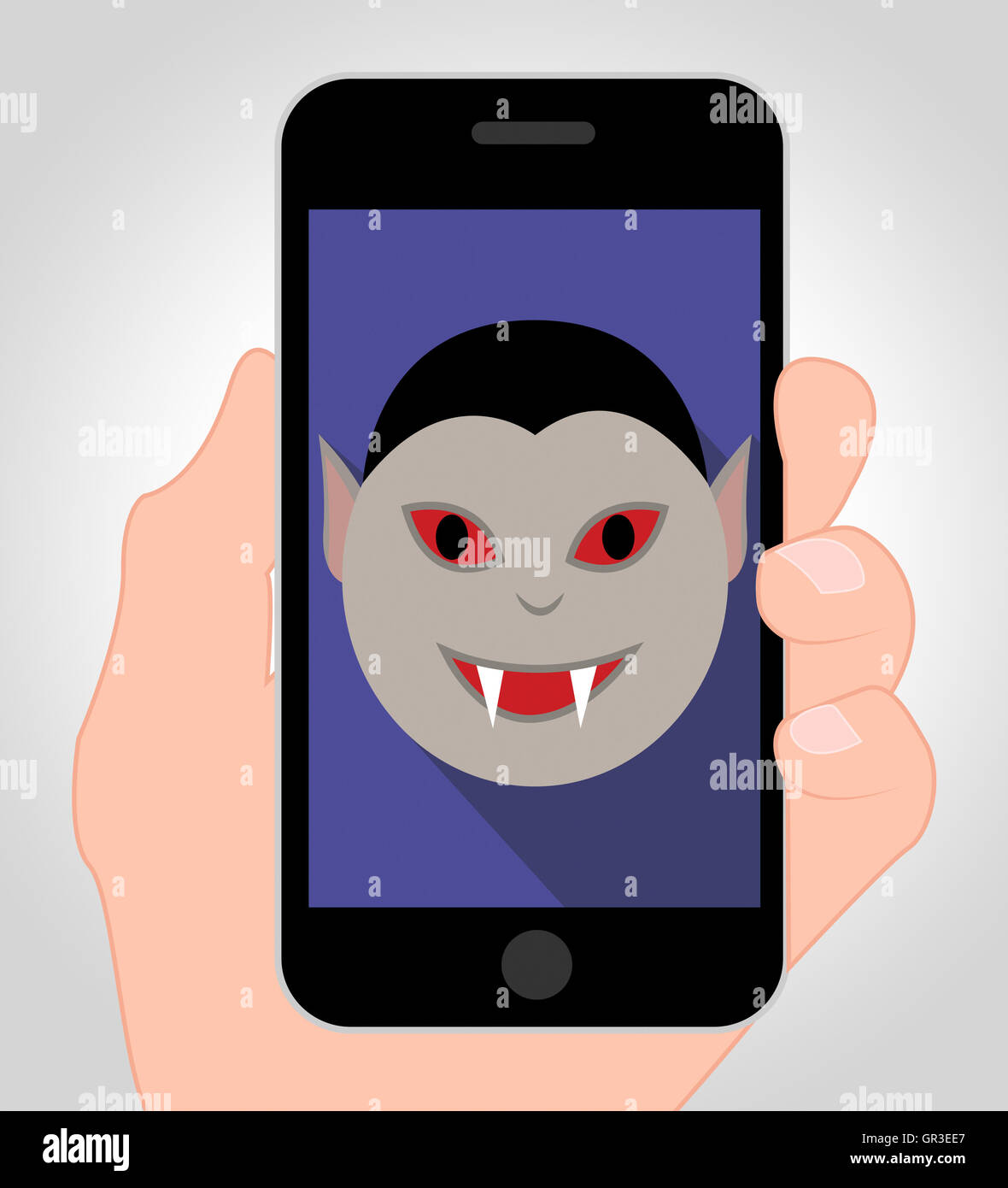 Halloween Vampire Online Indicating Mobile Phone And Web Stock Photo ...