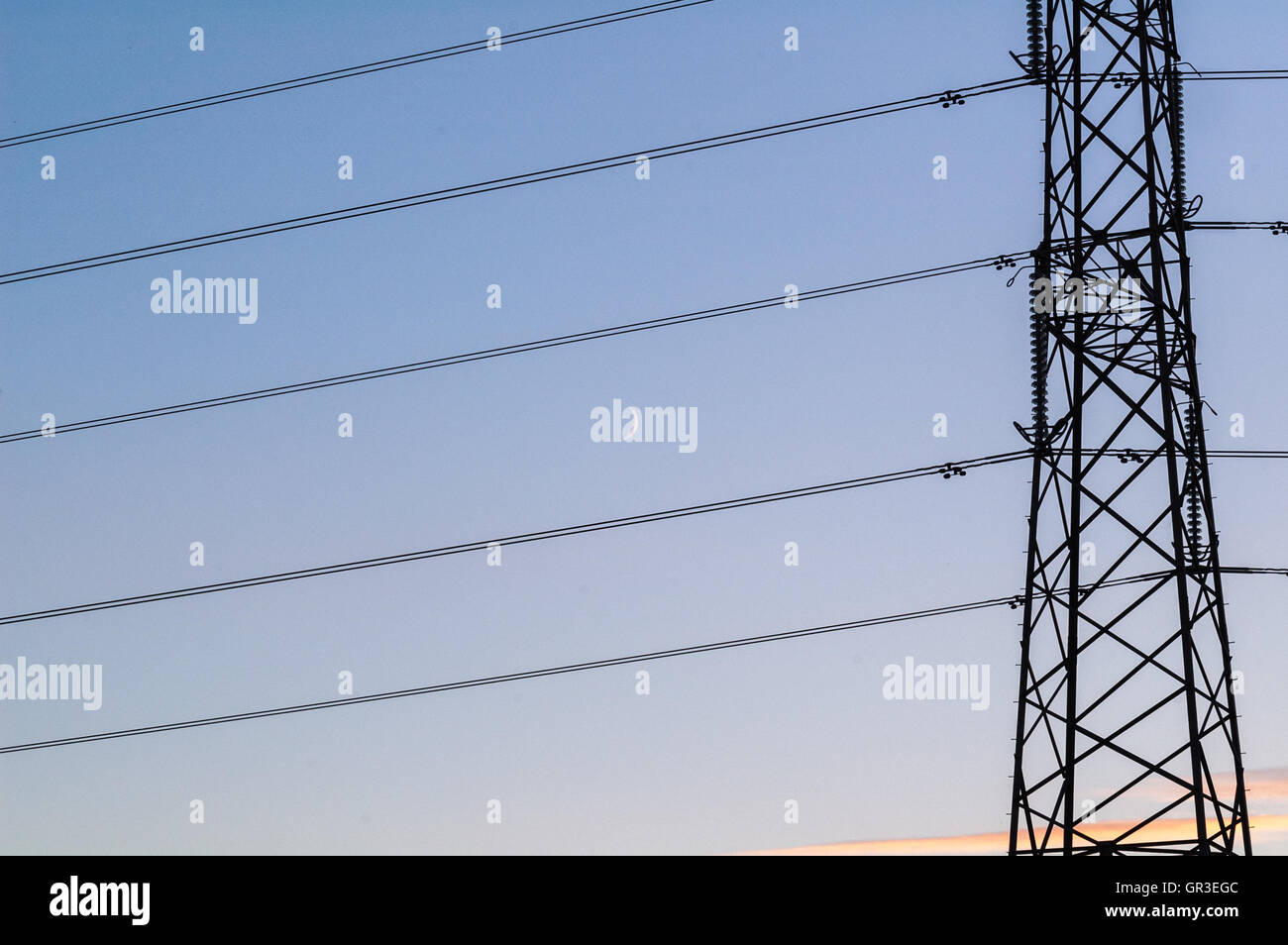 Power lines and crescent moon Stock Photo - Alamy
