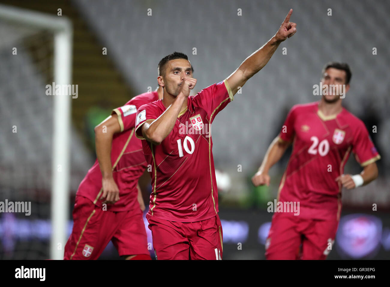 Serbia's Dusan Tadic celebrates scoring his side's second goal of the ...