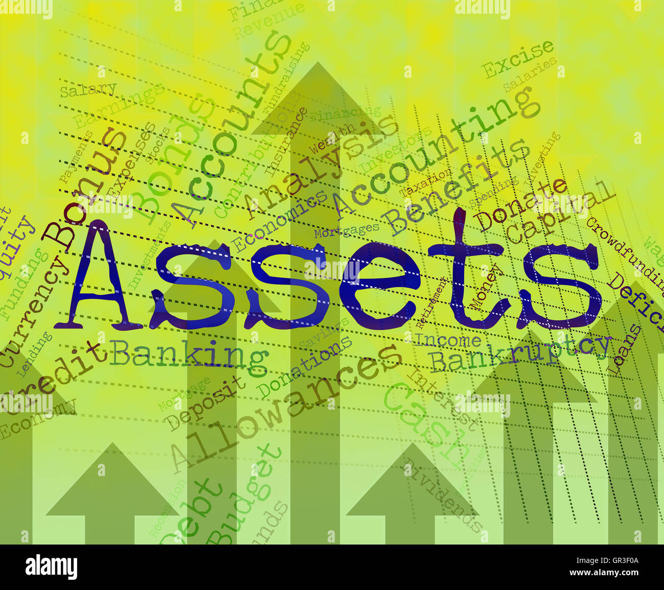 Assets Words Showing Wealth Capital And Goods Stock Photo - Alamy