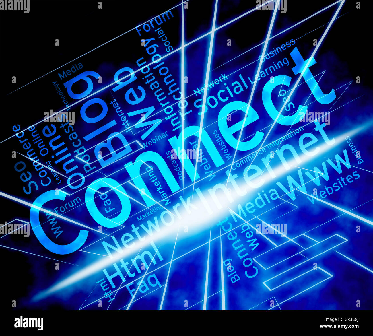 Connect Word Indicating Network Server And Wordcloud Stock Photo - Alamy