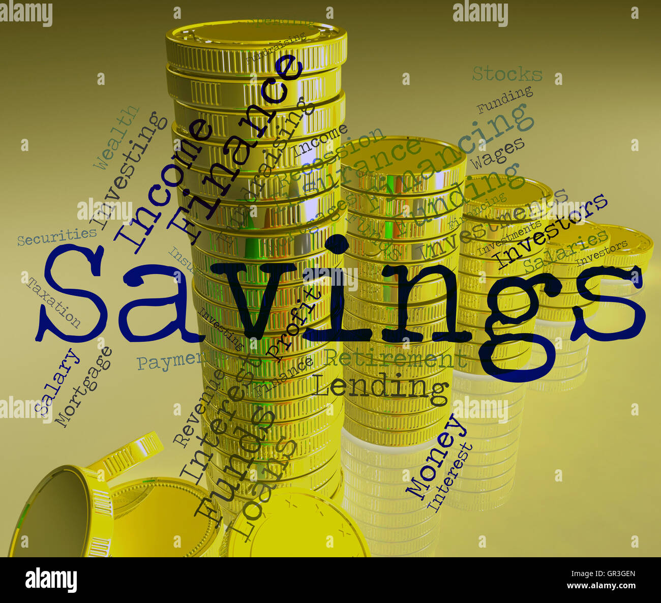 Savings Word Showing Saved Save And Cash Stock Photo - Alamy