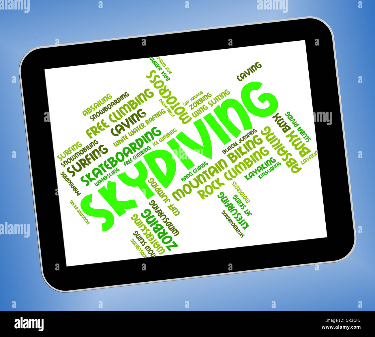 Skydiving Word Showing Free Falling And Parachuting Stock Photo - Alamy