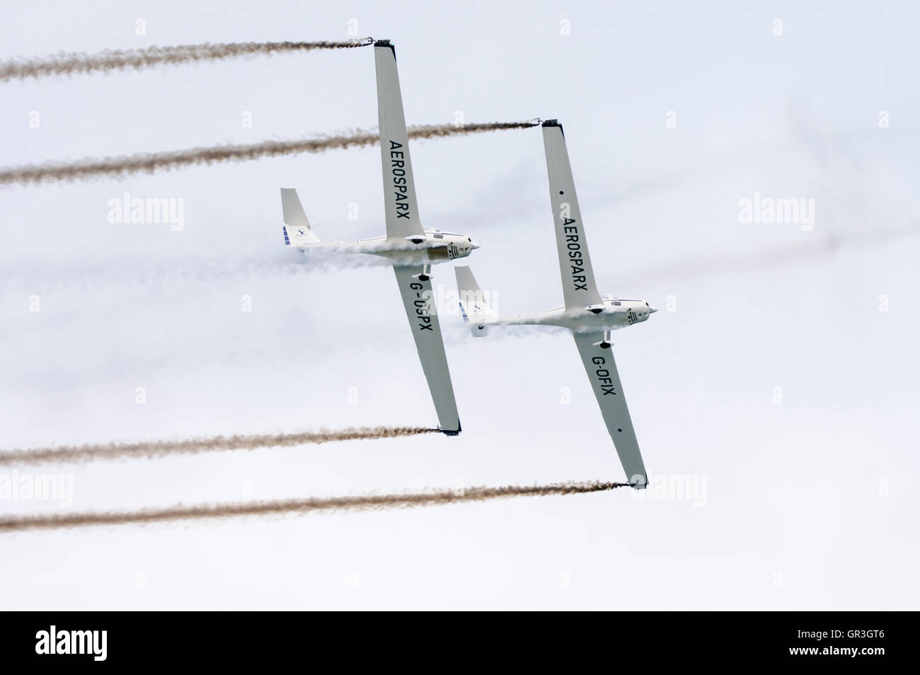 Aerosparx, an acrobatic duo flying Grob G 109 Motor Gliders, perform a ...