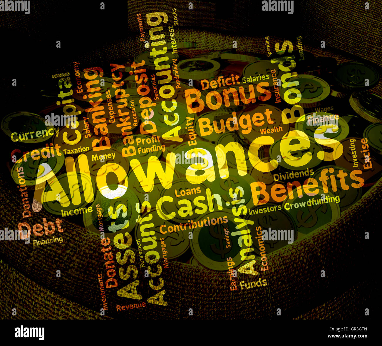 Allowances Word Meaning Pay Text And Allowed Stock Photo - Alamy