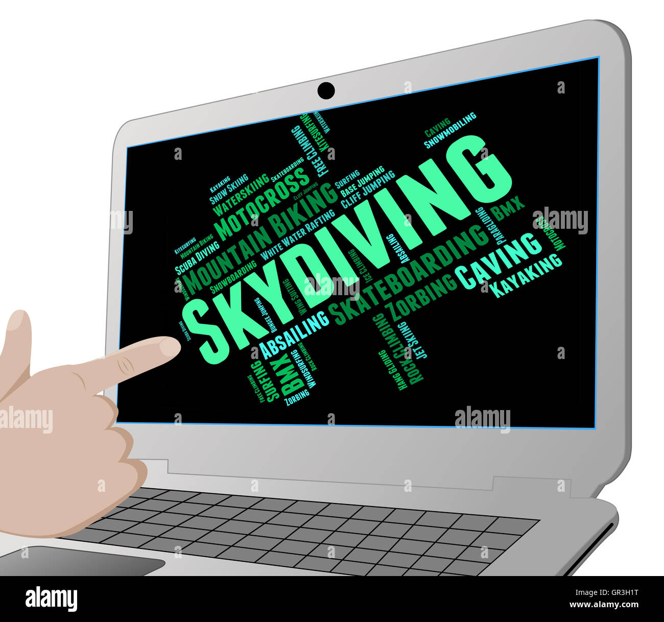 Skydiving Word Indicating Free Falling And Parachutist Stock Photo - Alamy