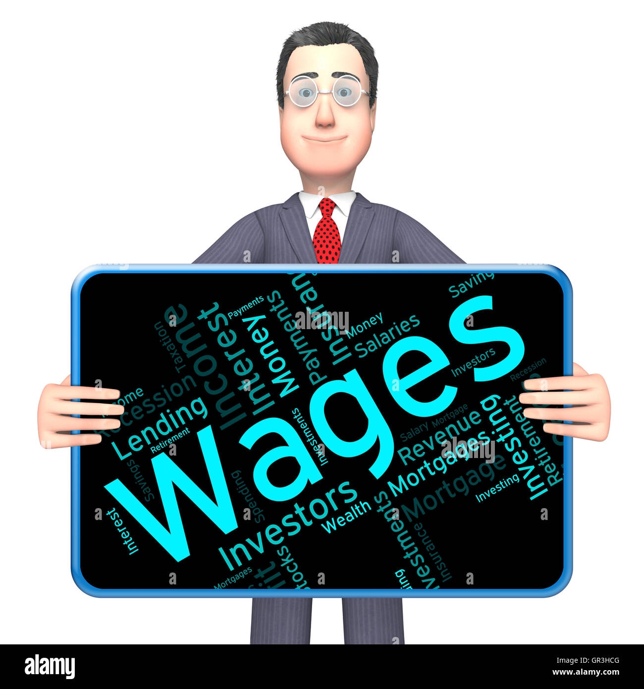 Wages Word Showing Earning Revenues And Earns Stock Photo - Alamy
