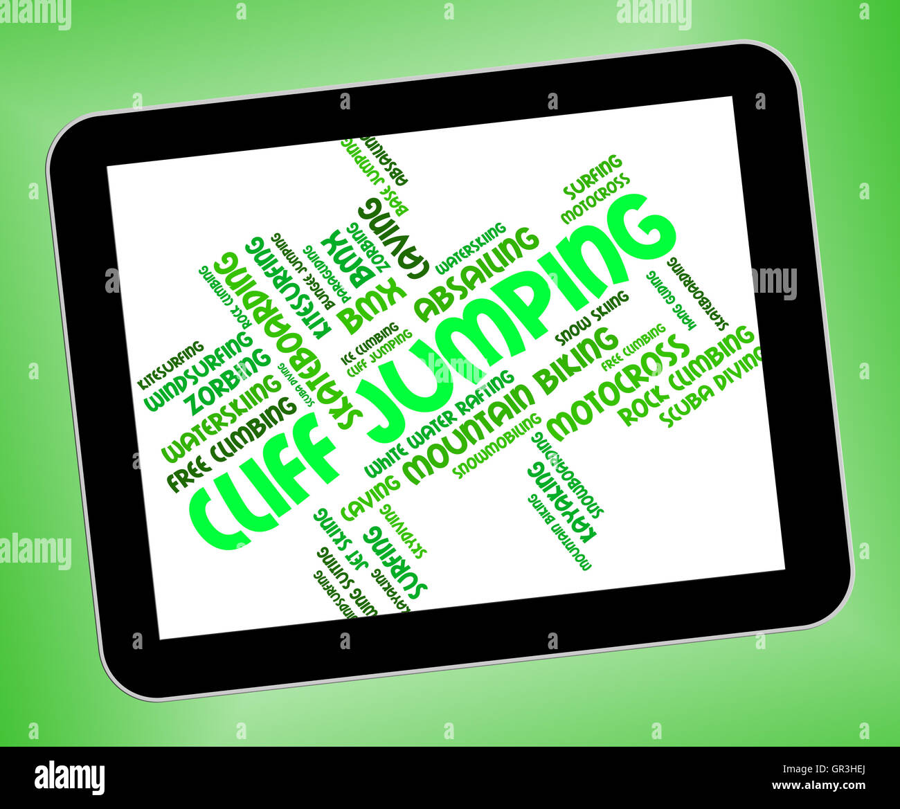 Cliff Jumping Meaning High Extreme And Text Stock Photo - Alamy