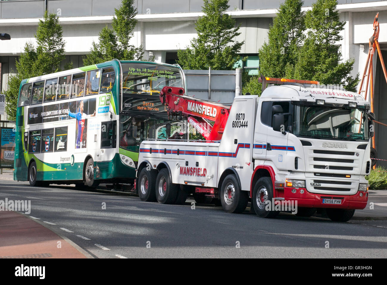 Broken down bus; Public transport recovery in Manchester City centre ...