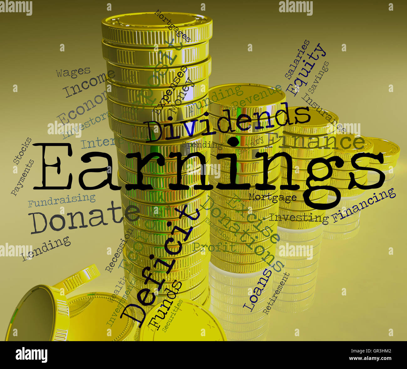Earnings Word Representing Salary Revenues And Revenue Stock Photo - Alamy