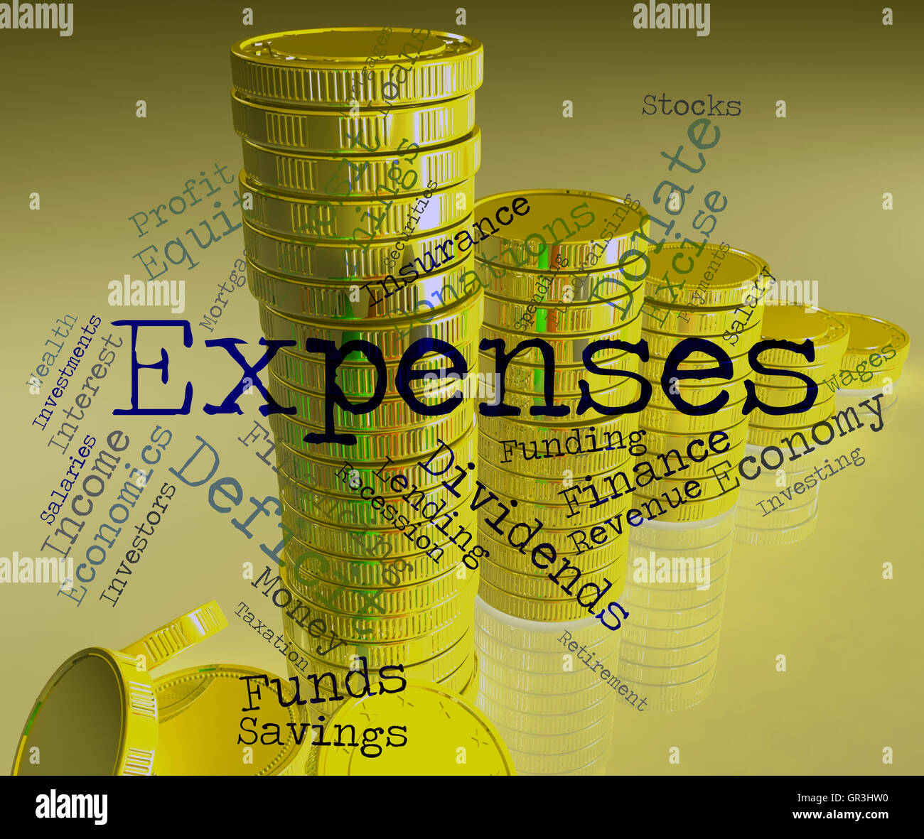 Expenses Word Indicating Outlays Finances And Words Stock Photo - Alamy