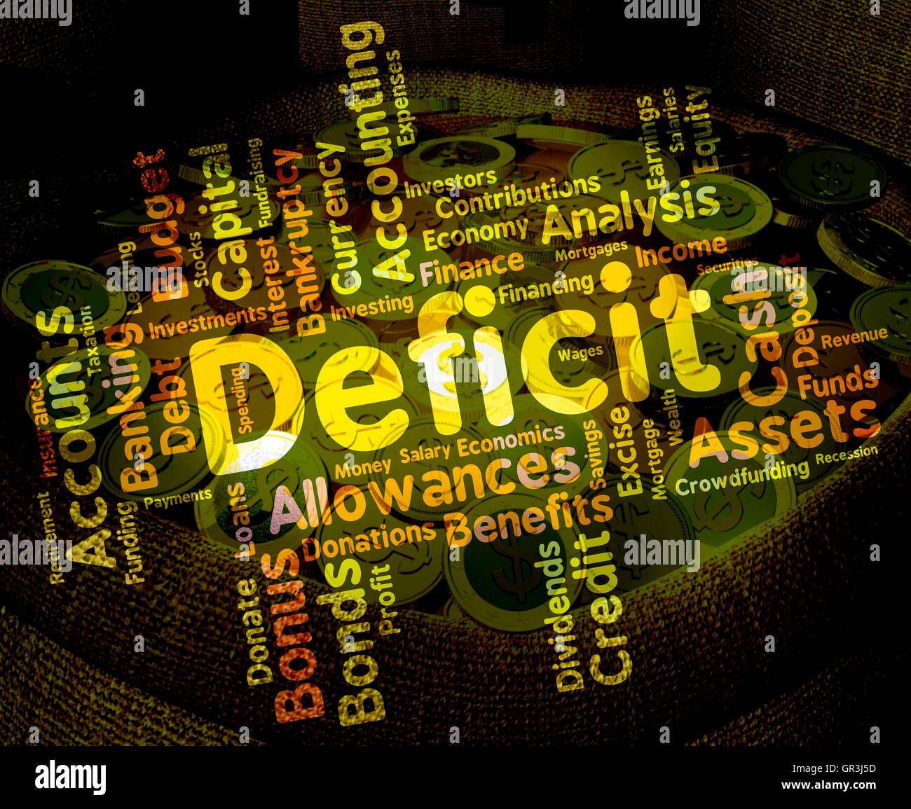 Deficit Word Showing Bad Debt And Indebted Stock Photo - Alamy