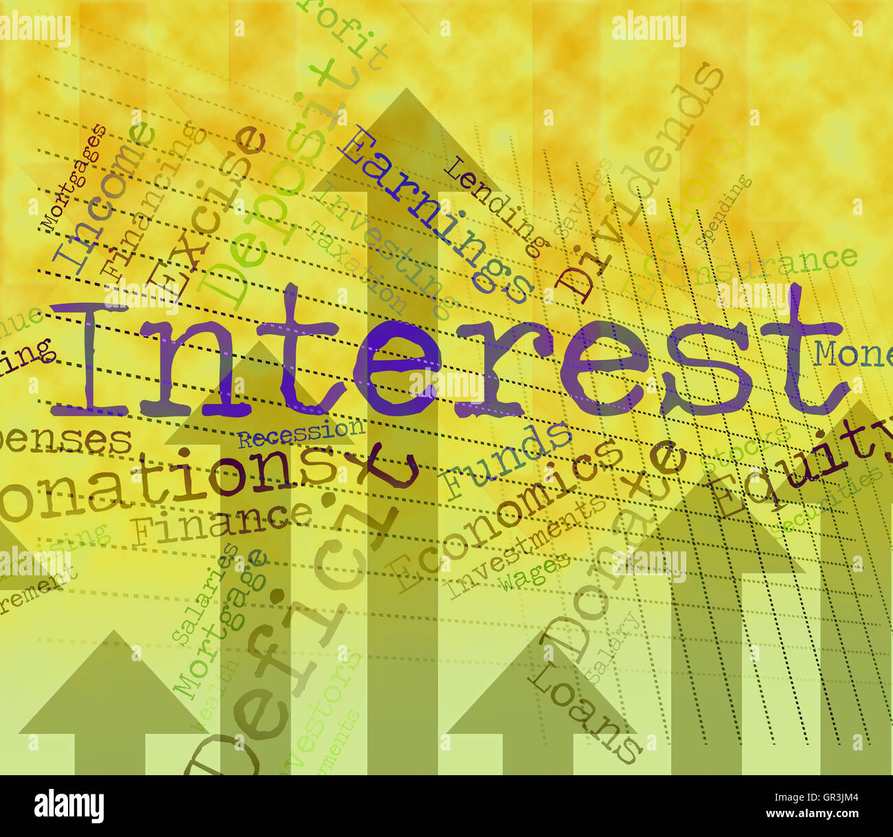 Interest Word Indicating Profits Yield And Words Stock Photo - Alamy