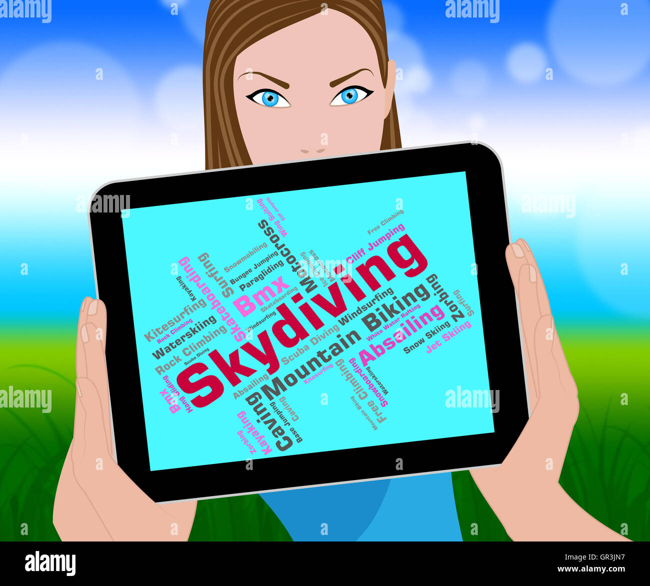 Skydiving Word Representing Parachute Jump And Skydivers Stock Photo ...