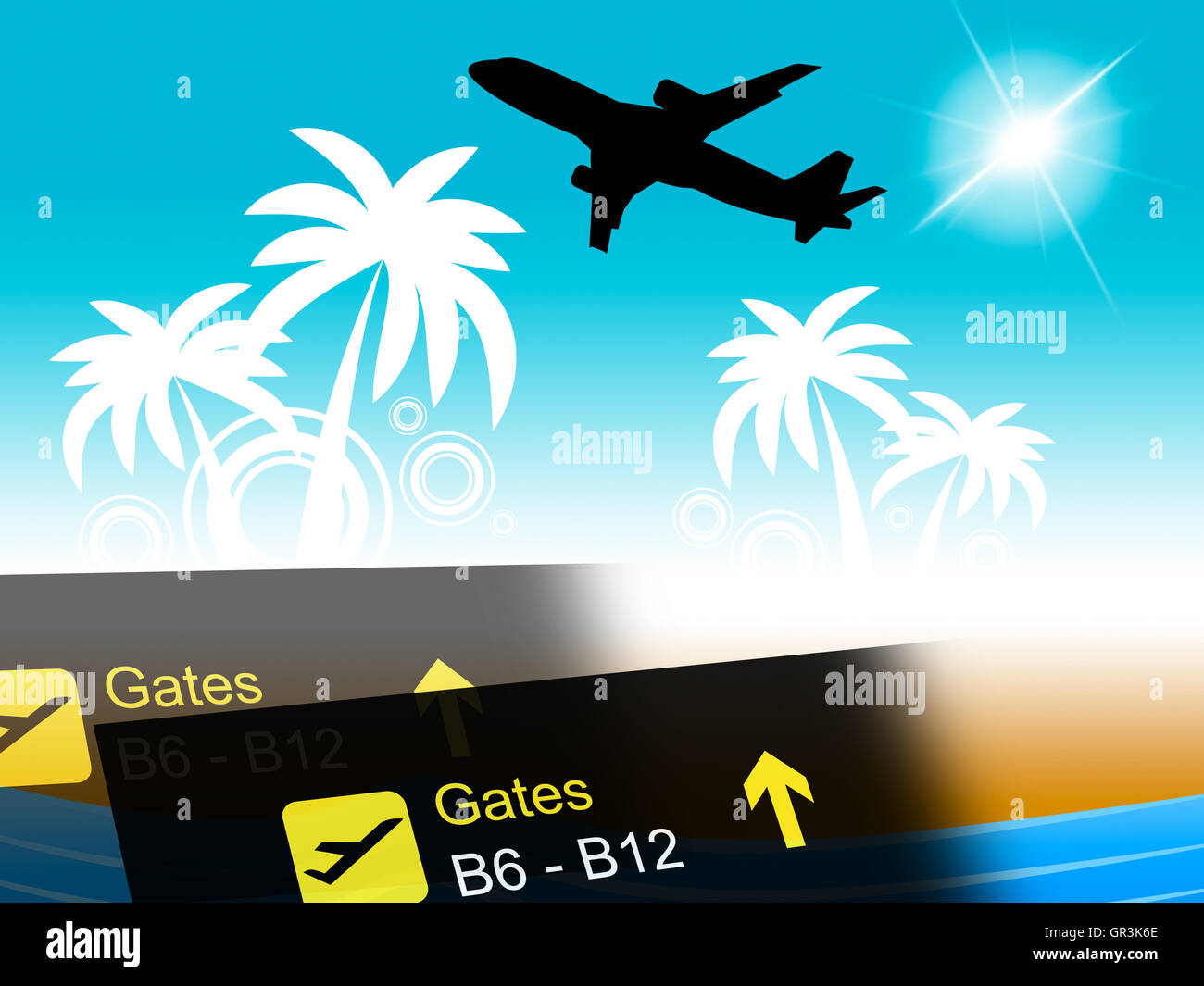 Flight Abroad Showing Tropical Island And Aviation Stock Photo - Alamy