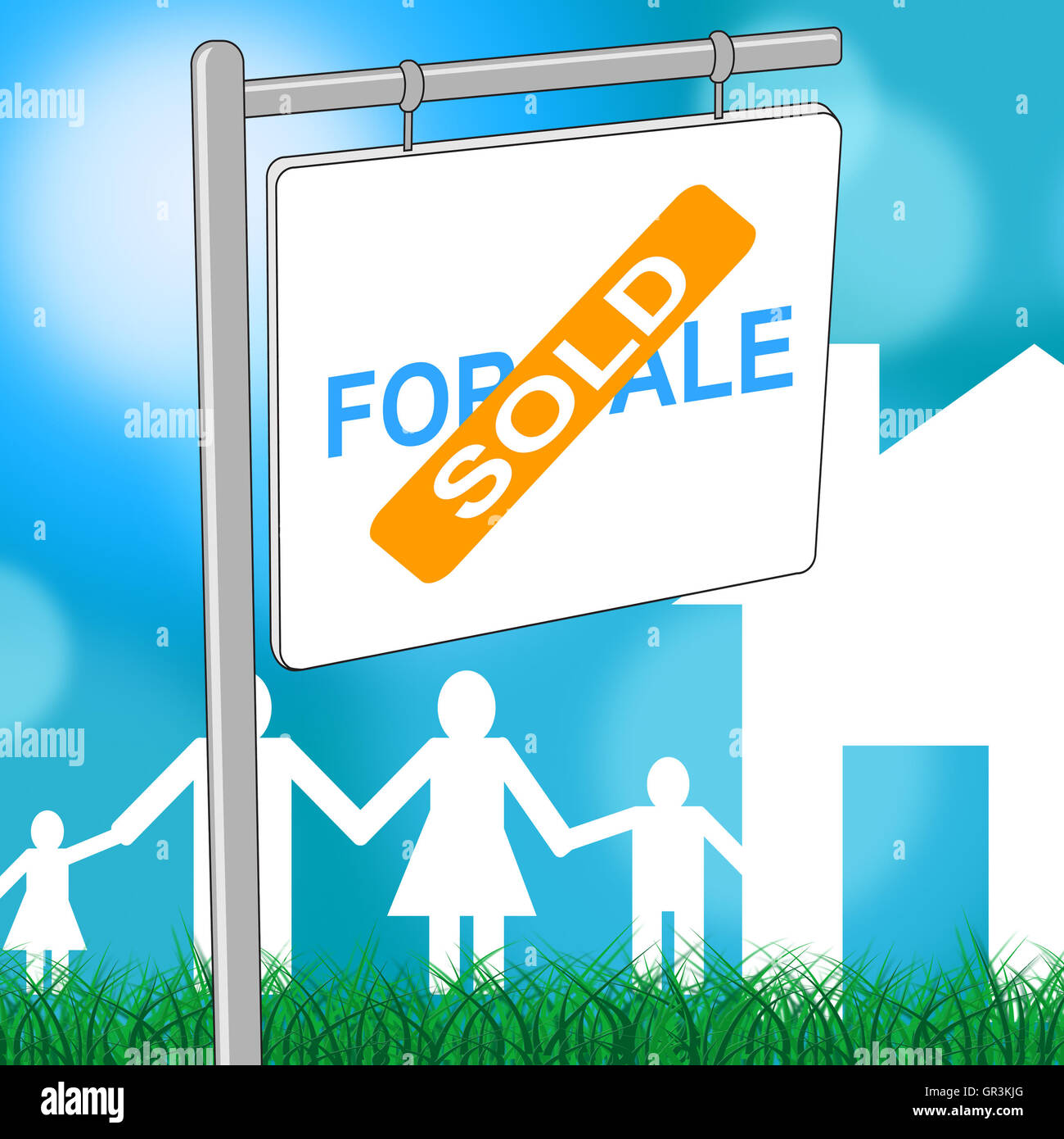 House Sold Indicating Habitation Board And Home Stock Photo - Alamy