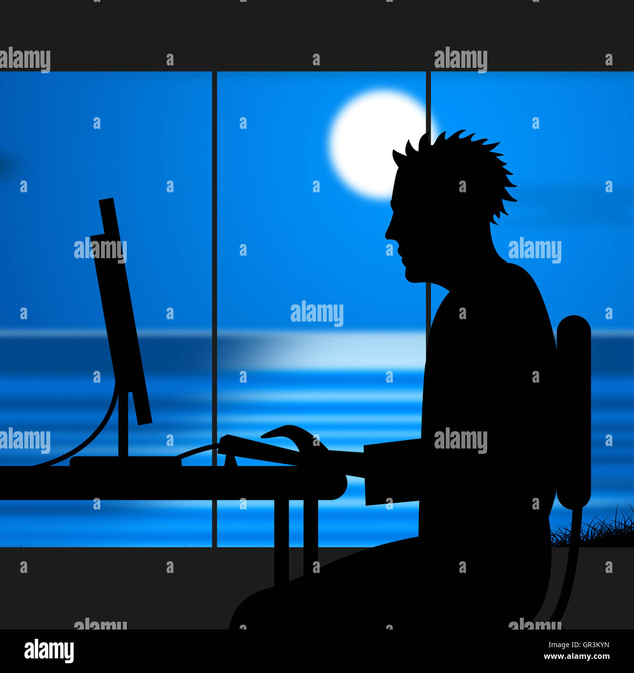 Working Late Showing Office Dark And Evening Stock Photo - Alamy
