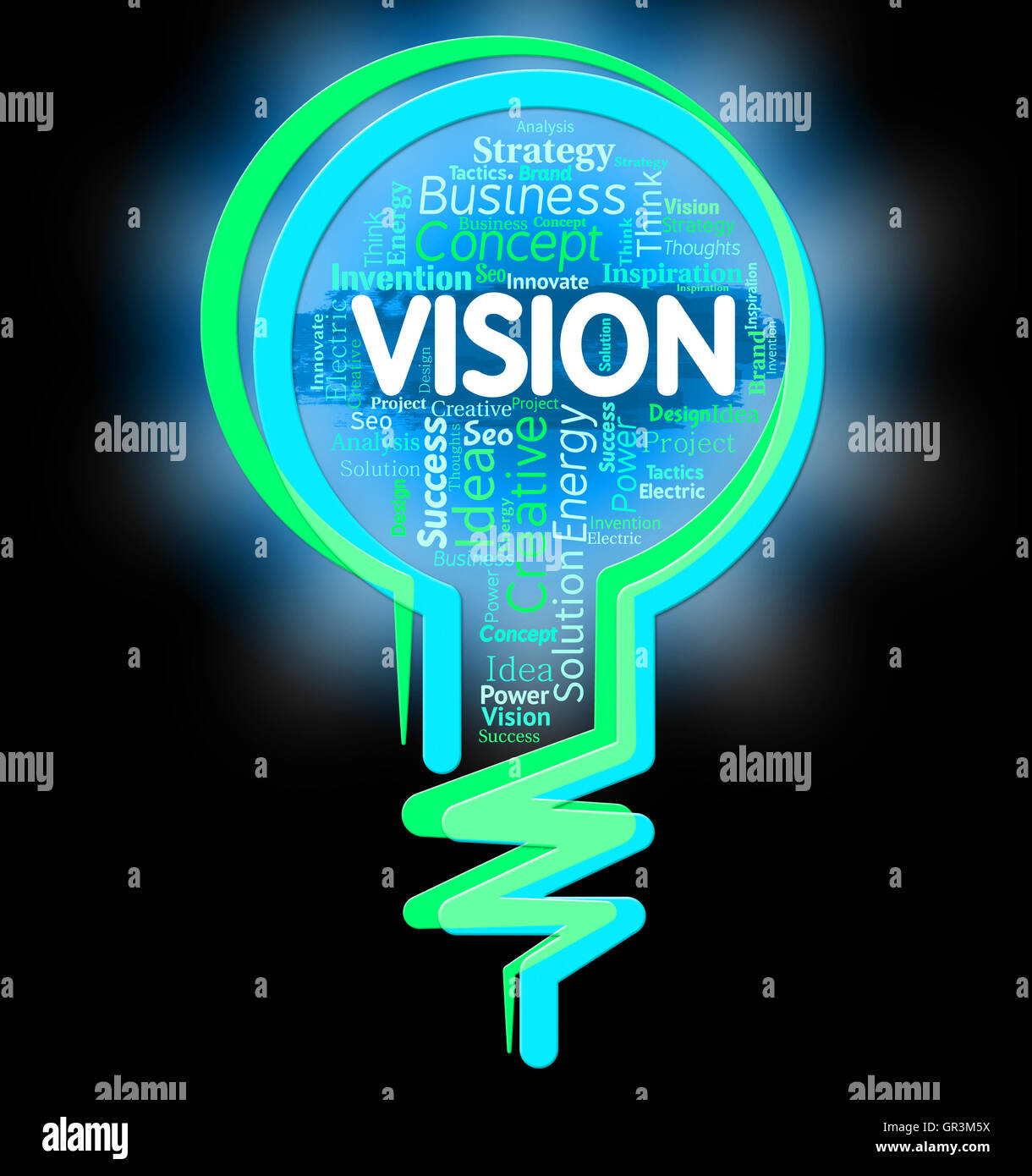 Vision Lightbulb Meaning Missions Target And Planning Stock Photo - Alamy