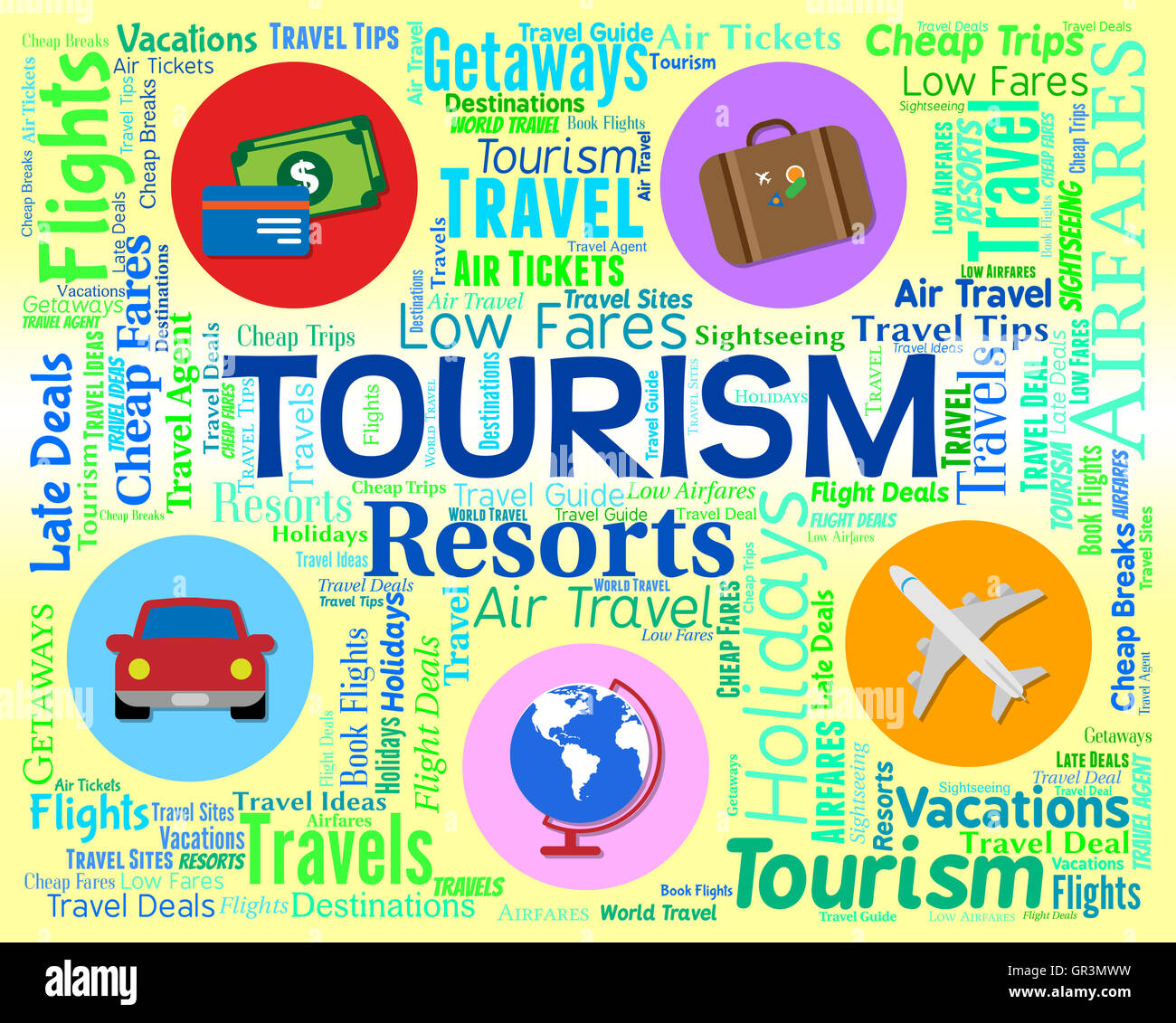 Tourism Word Indicating Vacationing Holiday And Destinations Stock ...