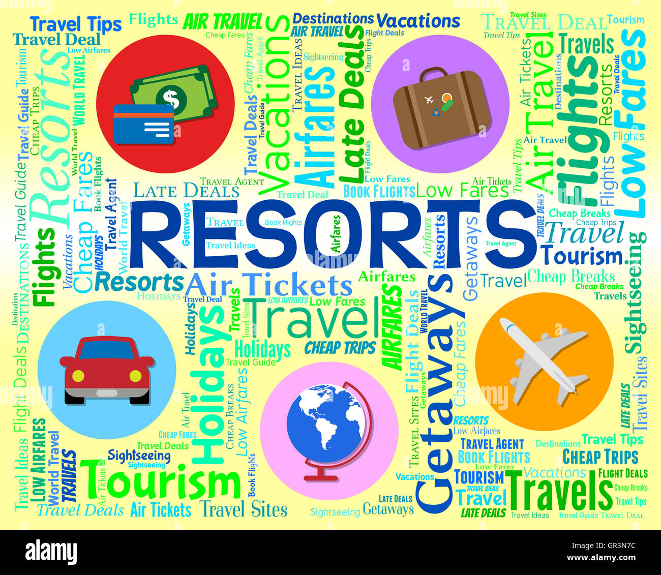 Resorts Word Meaning Vacation Travel And Words Stock Photo - Alamy